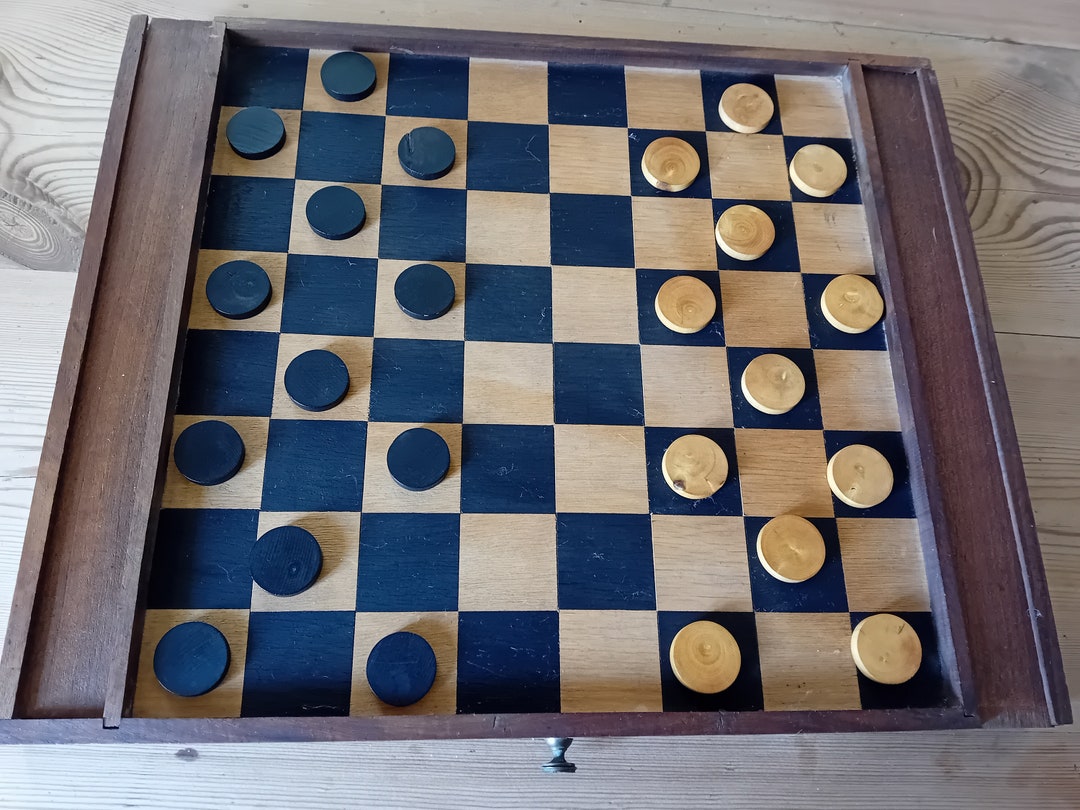 Checkers Board Game With Counters Vintage Made of Wood - Etsy