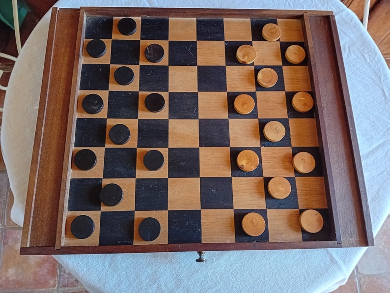 Checkers Board Game With Counters Vintage Made of Wood - Etsy