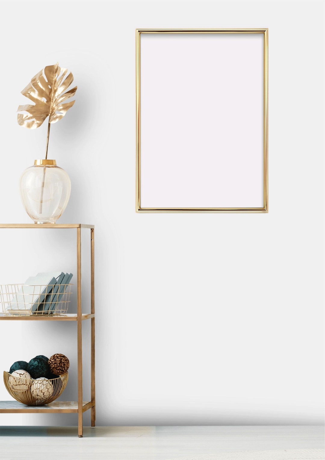 Gold Polished Metal Frame Thin Scandinavian Modern Minimalist Coastal ...