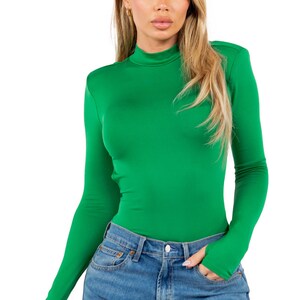 Mock Neck Open Back Bodysuit With Shoulder Pads, Bold and Elegant ...