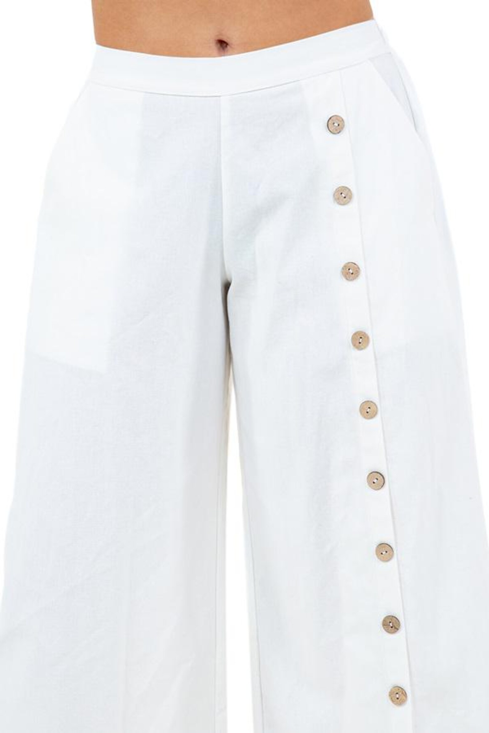Wide Leg Pants With Side Buttons and Elastic Back - Etsy