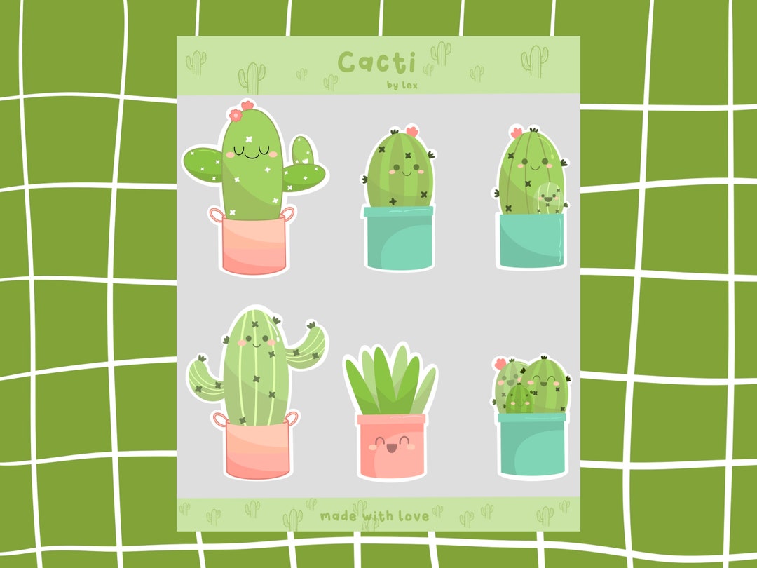 Cute Cactus Sticker Sheet, Botanical Scrapbook Stickers - Etsy