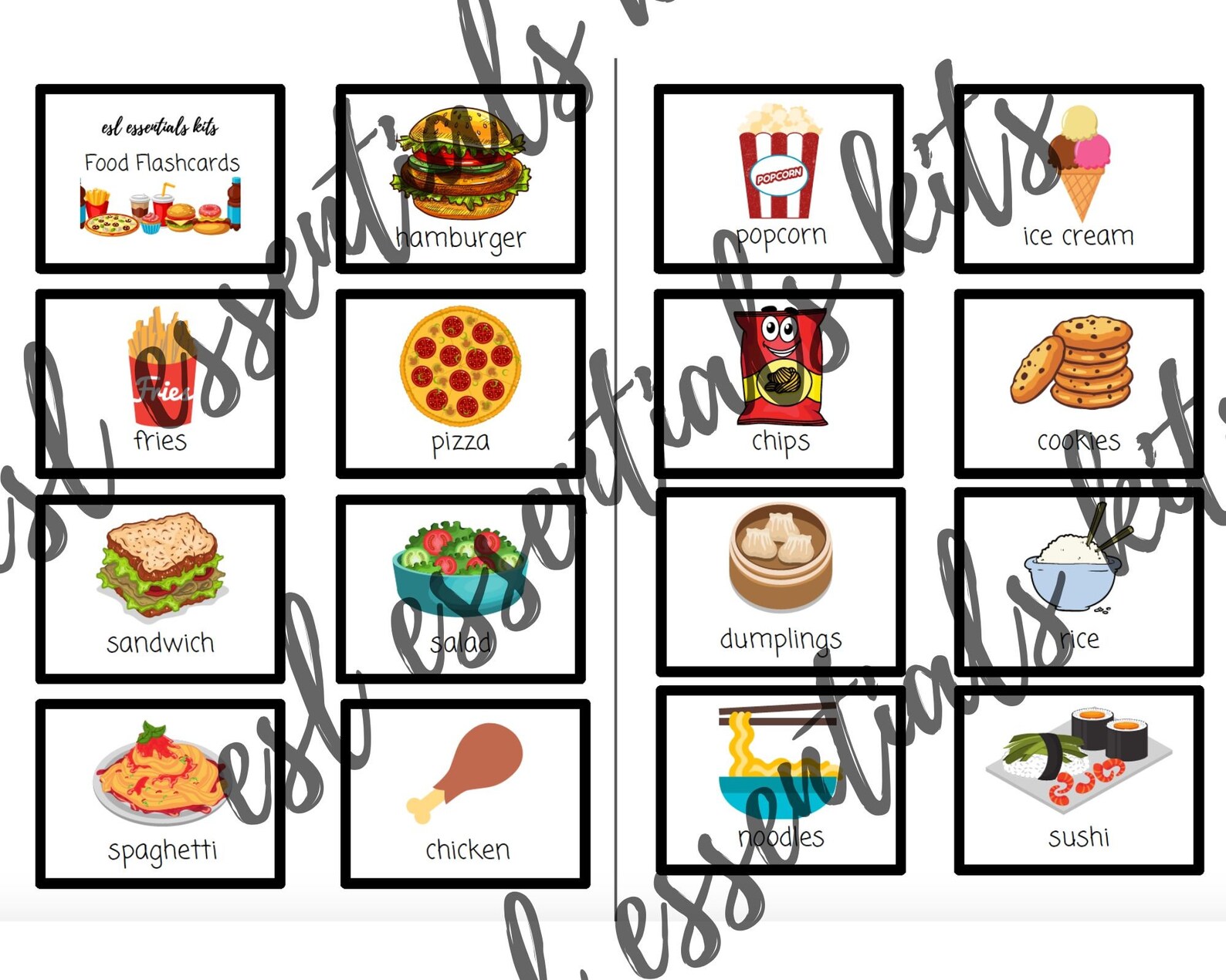 90 Food Flashcards Digital Download Printable English/esl - Etsy