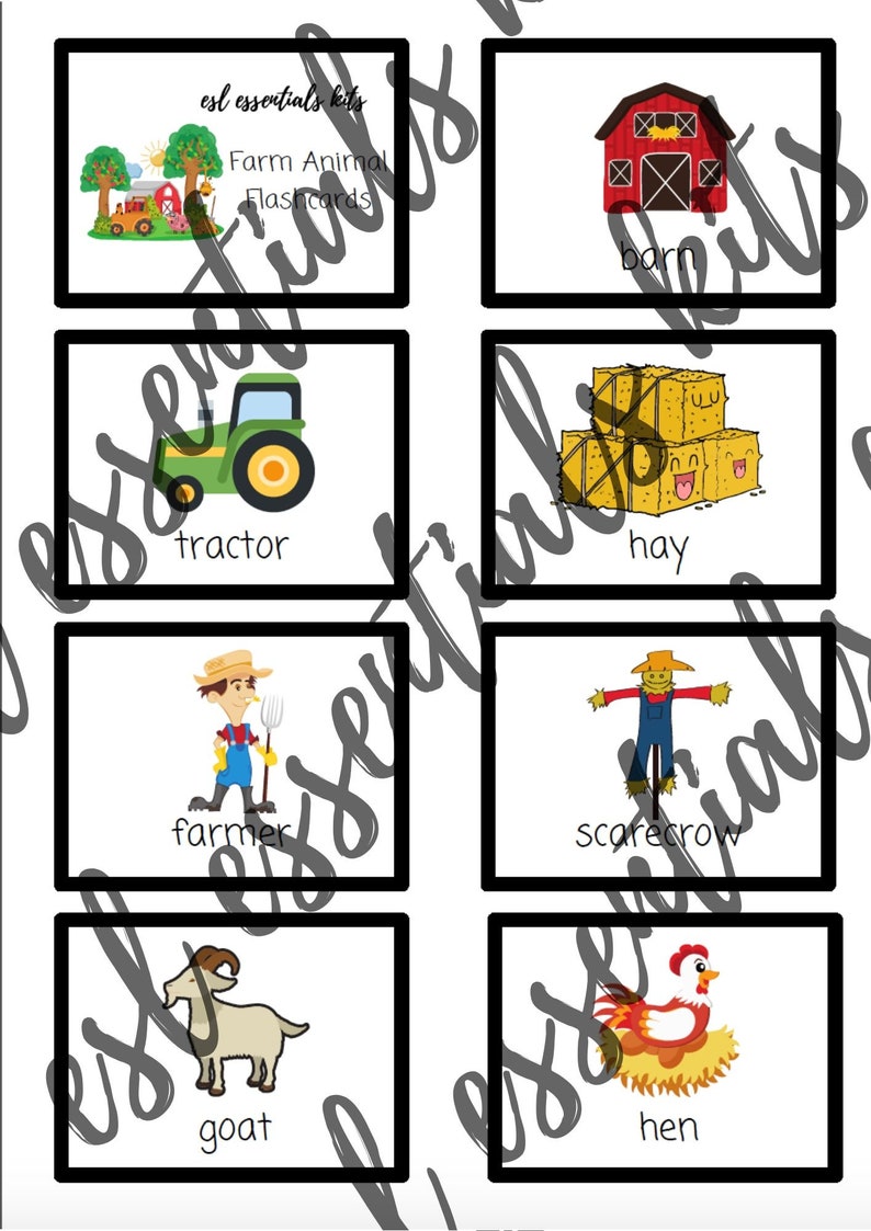 30 Farm Animals Flashcards Digital Download Printable, English/esl ...