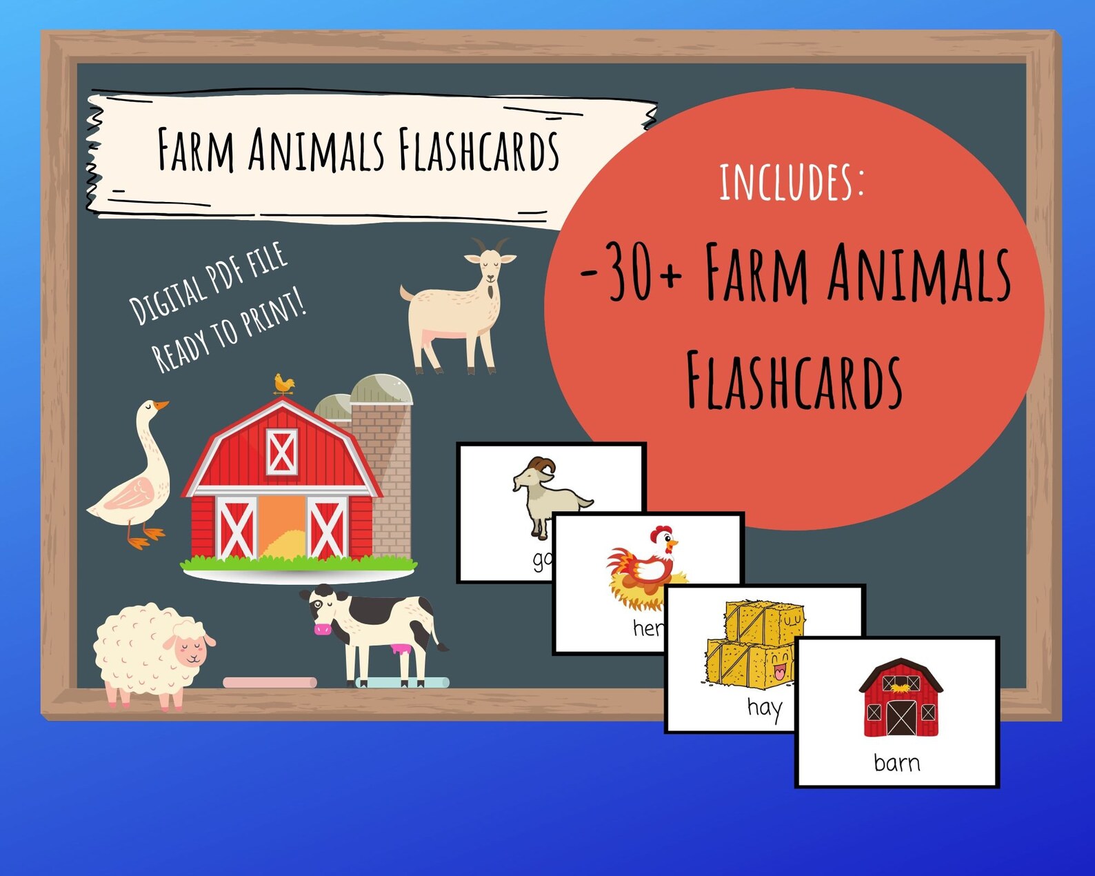 30 Farm Animals Flashcards Digital Download Printable, English/esl ...