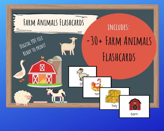 30 Farm Animals Flashcards Digital Download Printable - Etsy