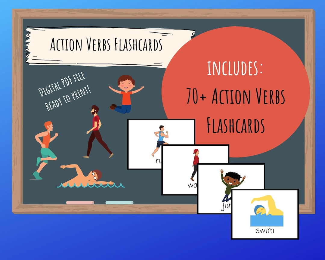 70 Action Verbs Flashcards Téléchargement numérique - Etsy France