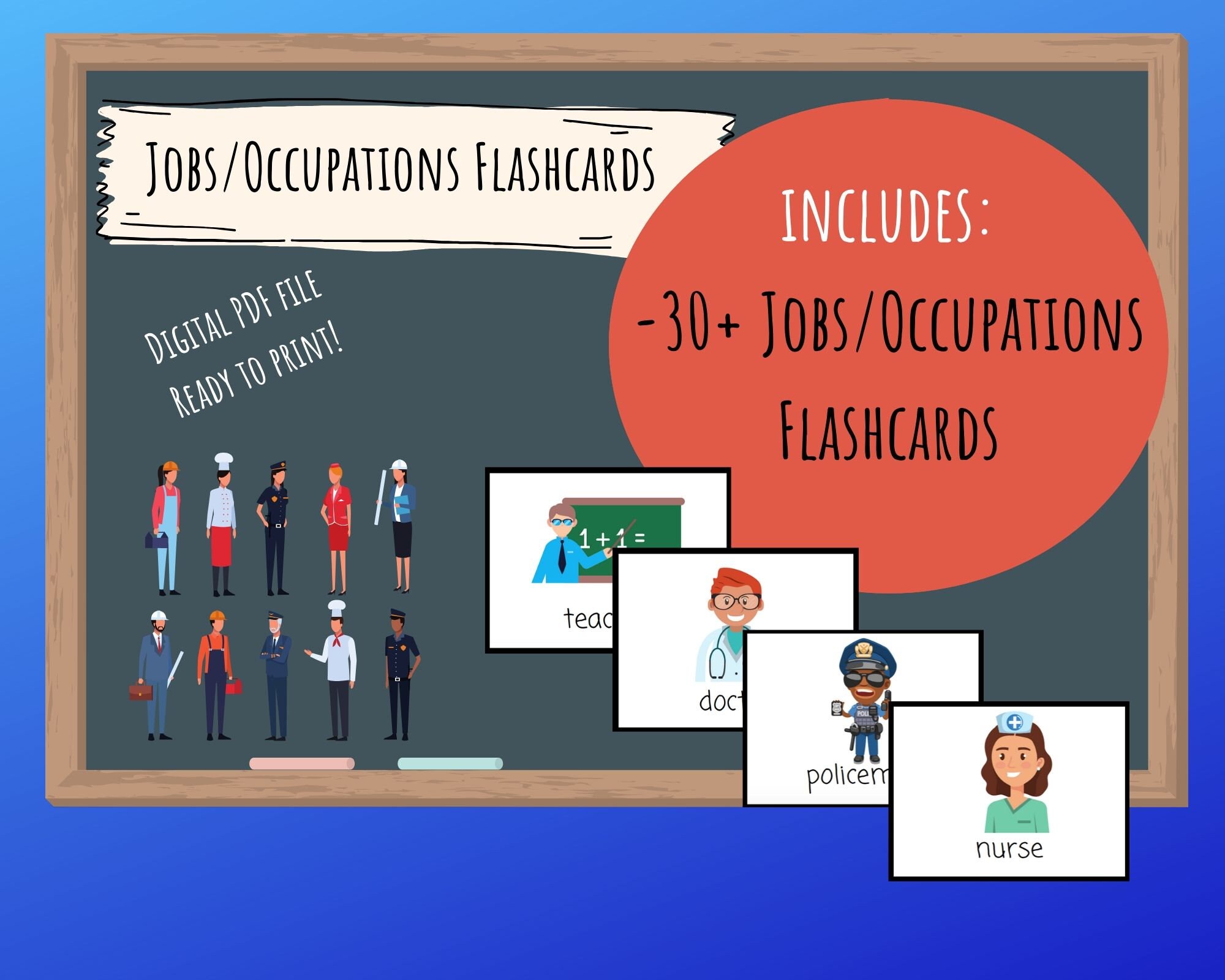 30 Jobs/occupations Flashcards, Digital Download Printable, English/esl ...