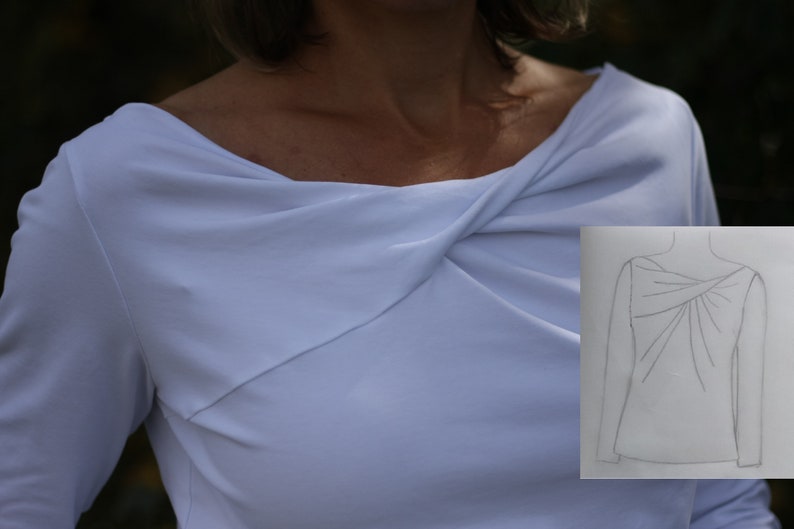 Draped Top / Tee PDF Sewing Pattern BOAT NECK + Tutorial - Etsy