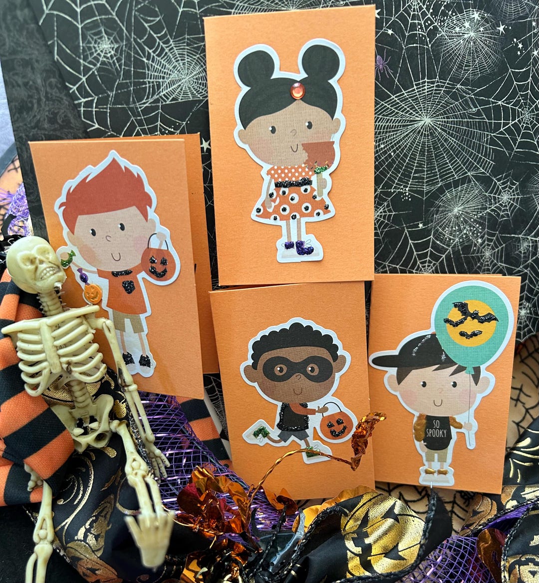 Set of 4 Adorable Mini-halloween Cards to Share With Friends and Family ...
