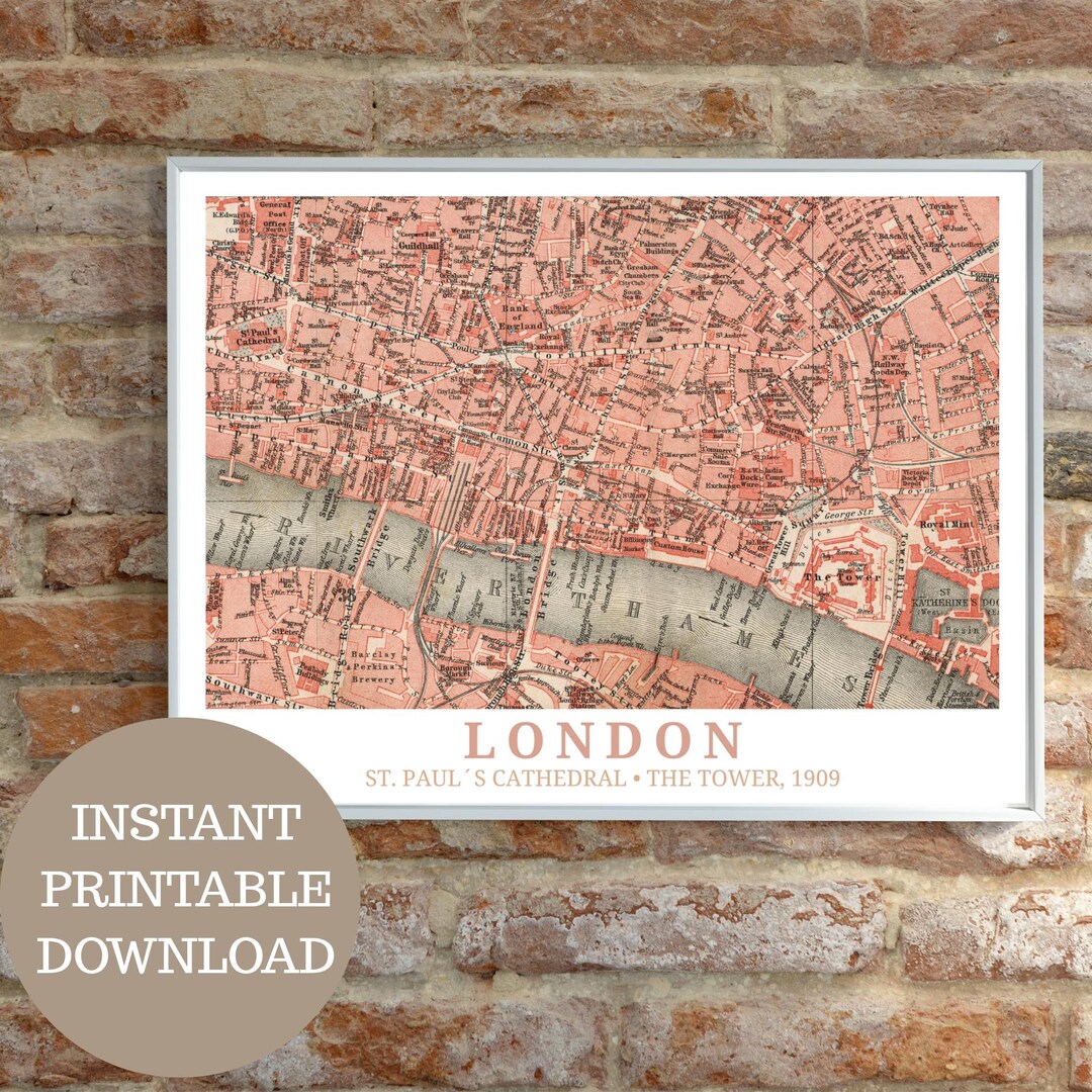 London 1909: St. Paul's Cathedral, Vintage Map (no AI), Printable ...