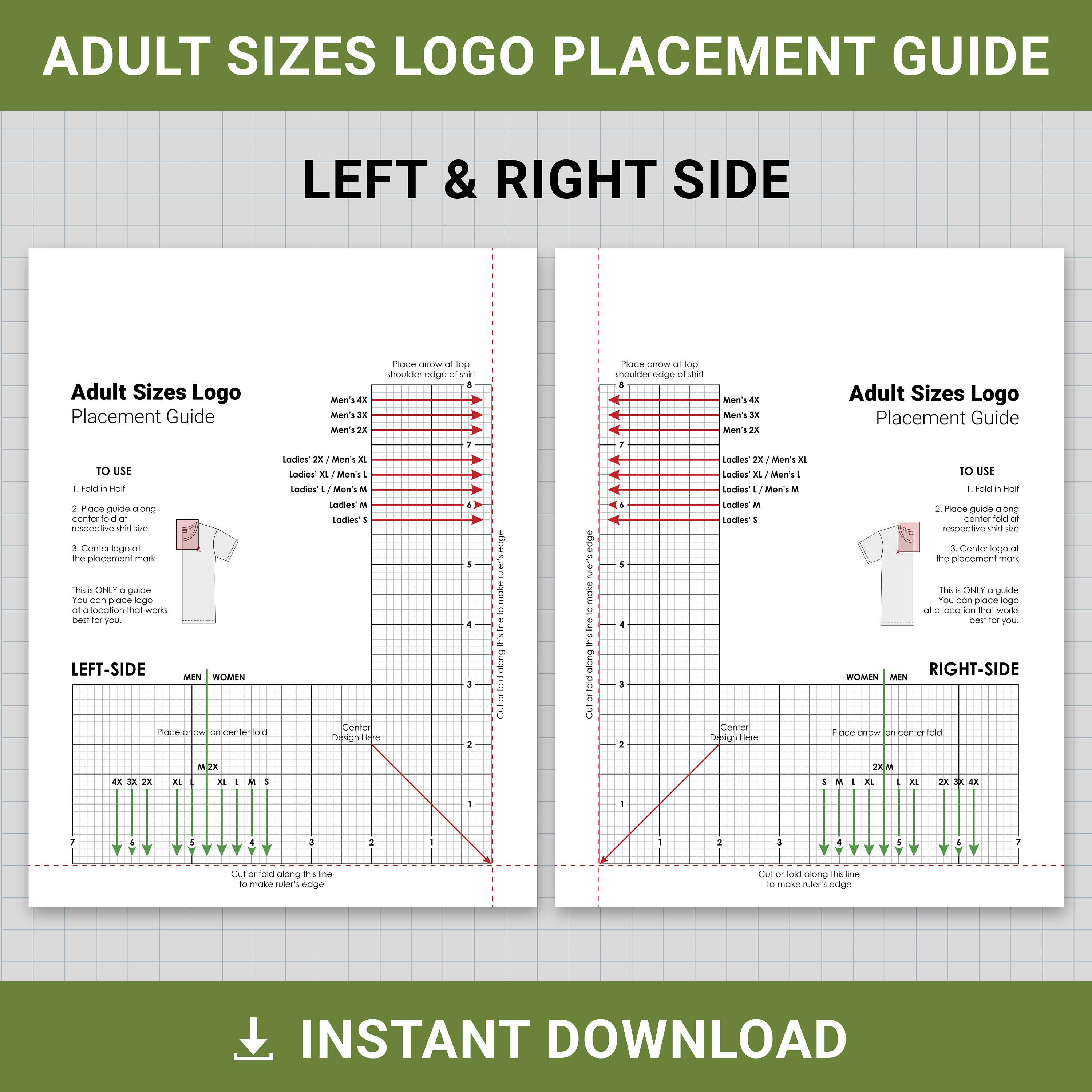 T-shirt Embroidery Logo Placement Guides, Bundle, Adult Size & Child ...