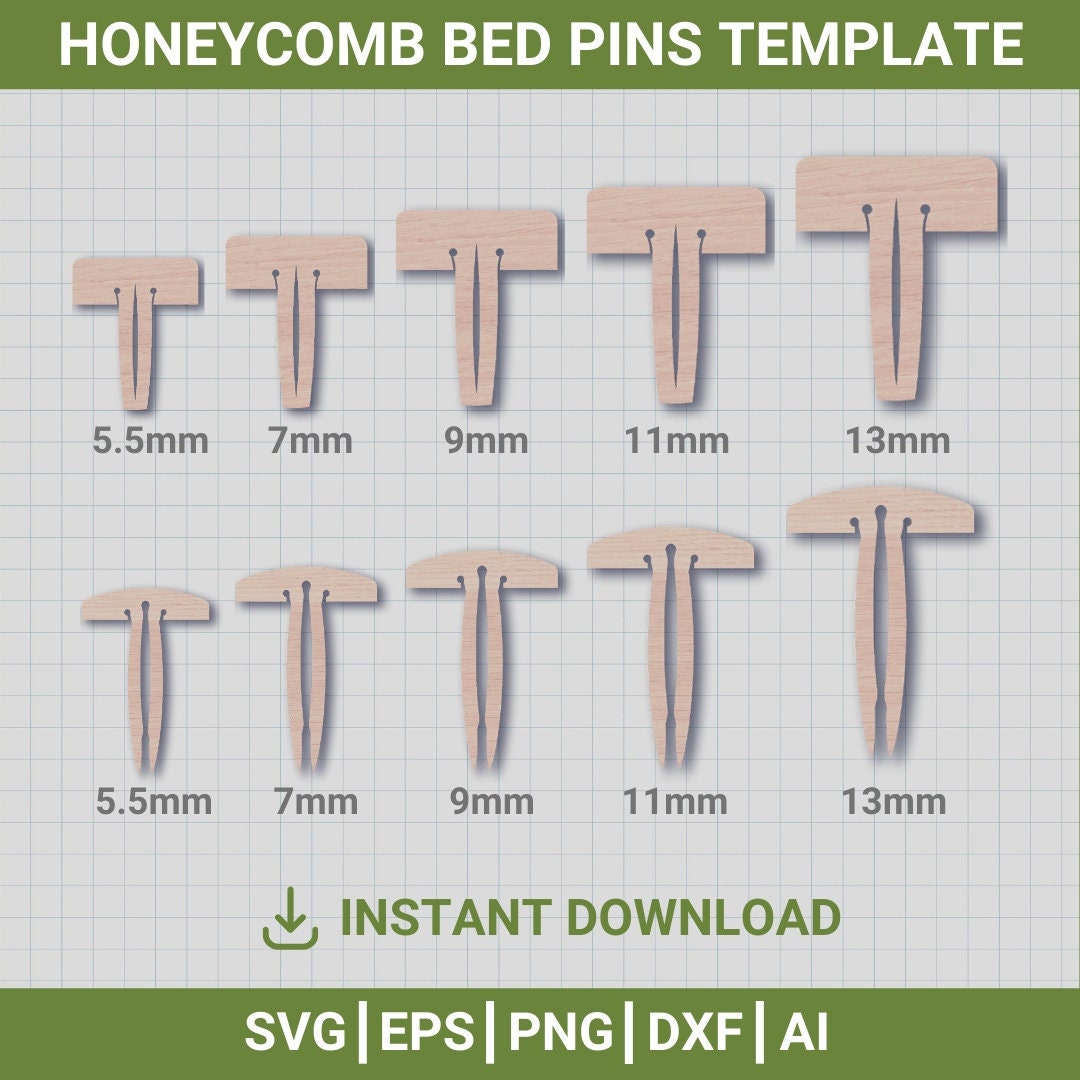 Honeycomb Bed Pins Svg, BUNDLE, Crumb Tray Pin Template, Laser Hold ...