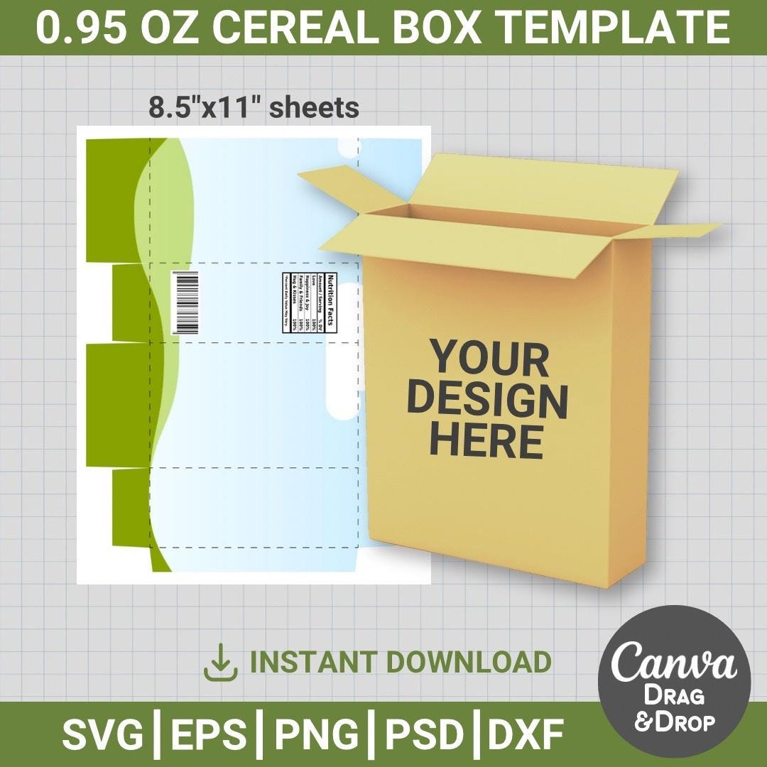 Cereal Box Template, Editable, Mini Cereal Packaging Wrap Blank ...