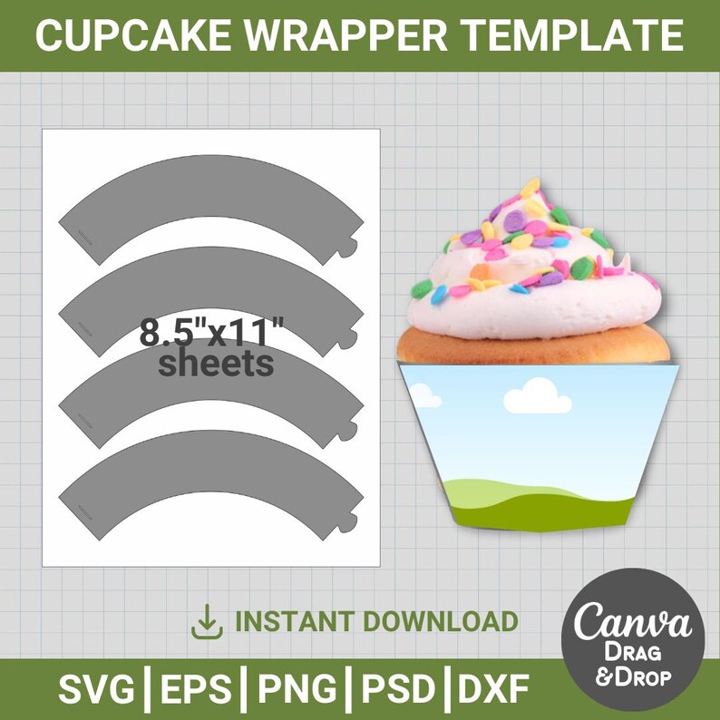 Cupcake Wrapper Template, Cupcake Wrap Blank Template, DIY, Party ...