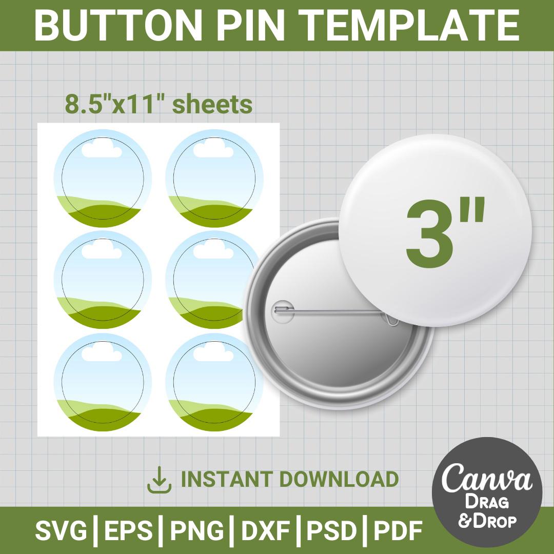 3 Button Pin Template, Button Pin Svg, Sublimation, Canva, Drag & Drop, Badge Circle Labels ...