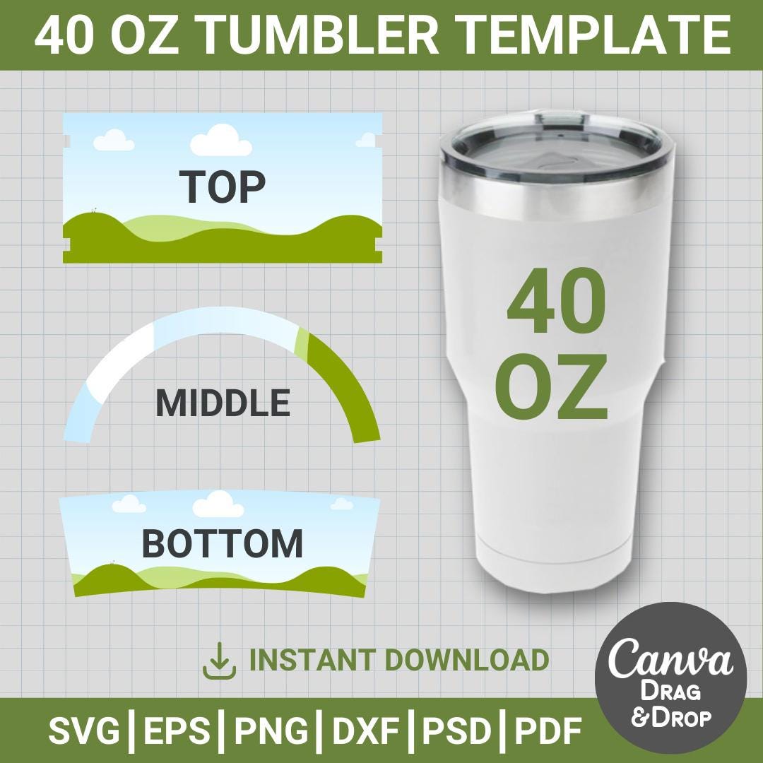 40oz Tumbler Blank Template, Custom Tumbler Design, Canva, Drag & Drop ...