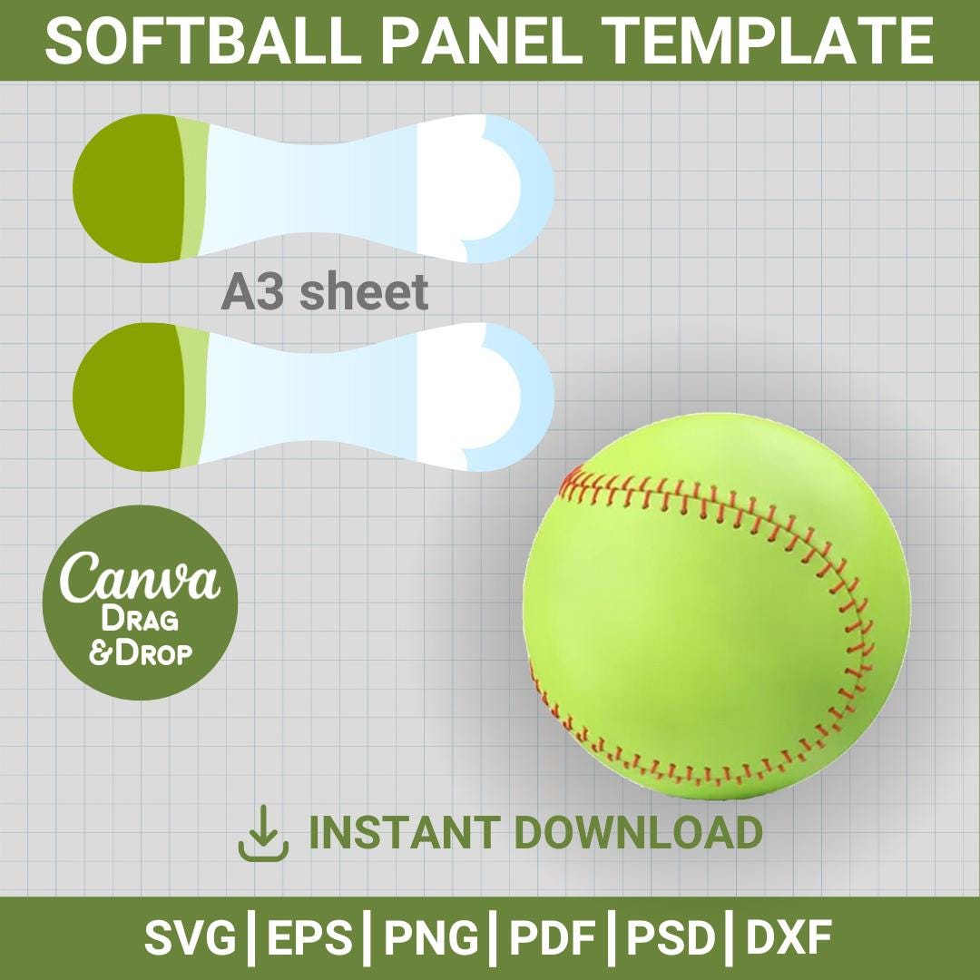 Softball Panel Template, Photo Ball Wrap, Svg, Png, Canva, Drag & Drop ...
