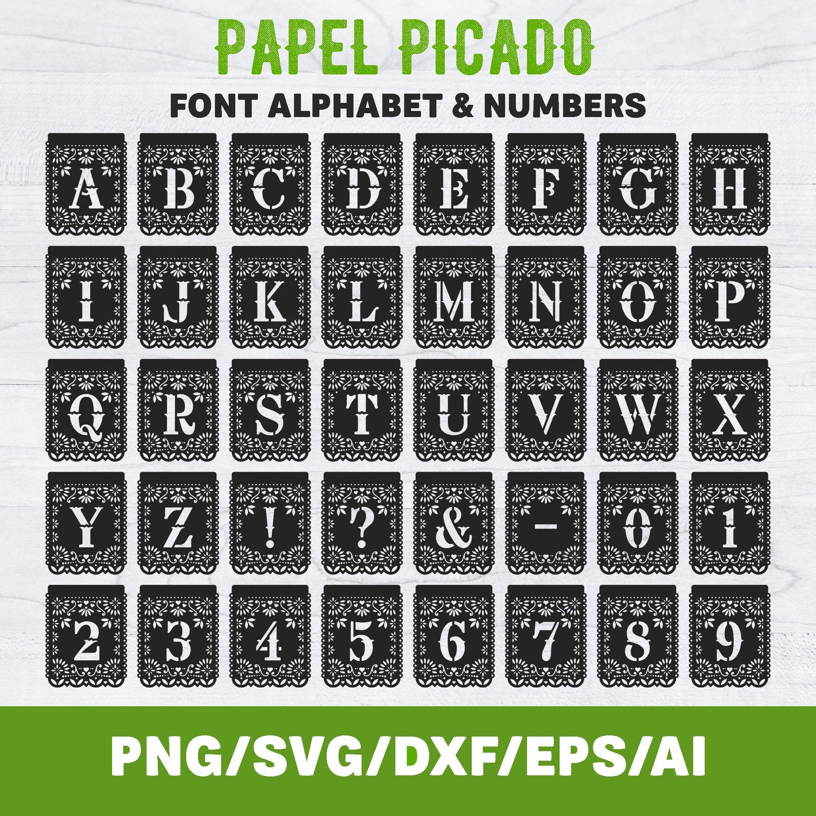 Papel Picado Font Svg, Png, Papel Picado Letters Numbers, Day of the ...
