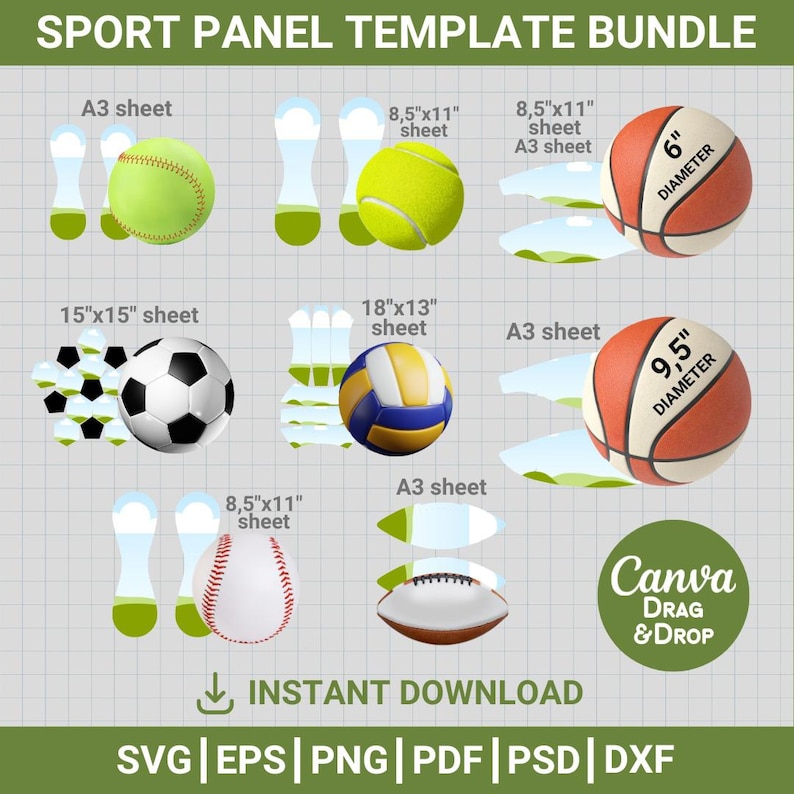 Sport Ball Panel Template, BUNDLE, Basketball Panel, Football Panel ...