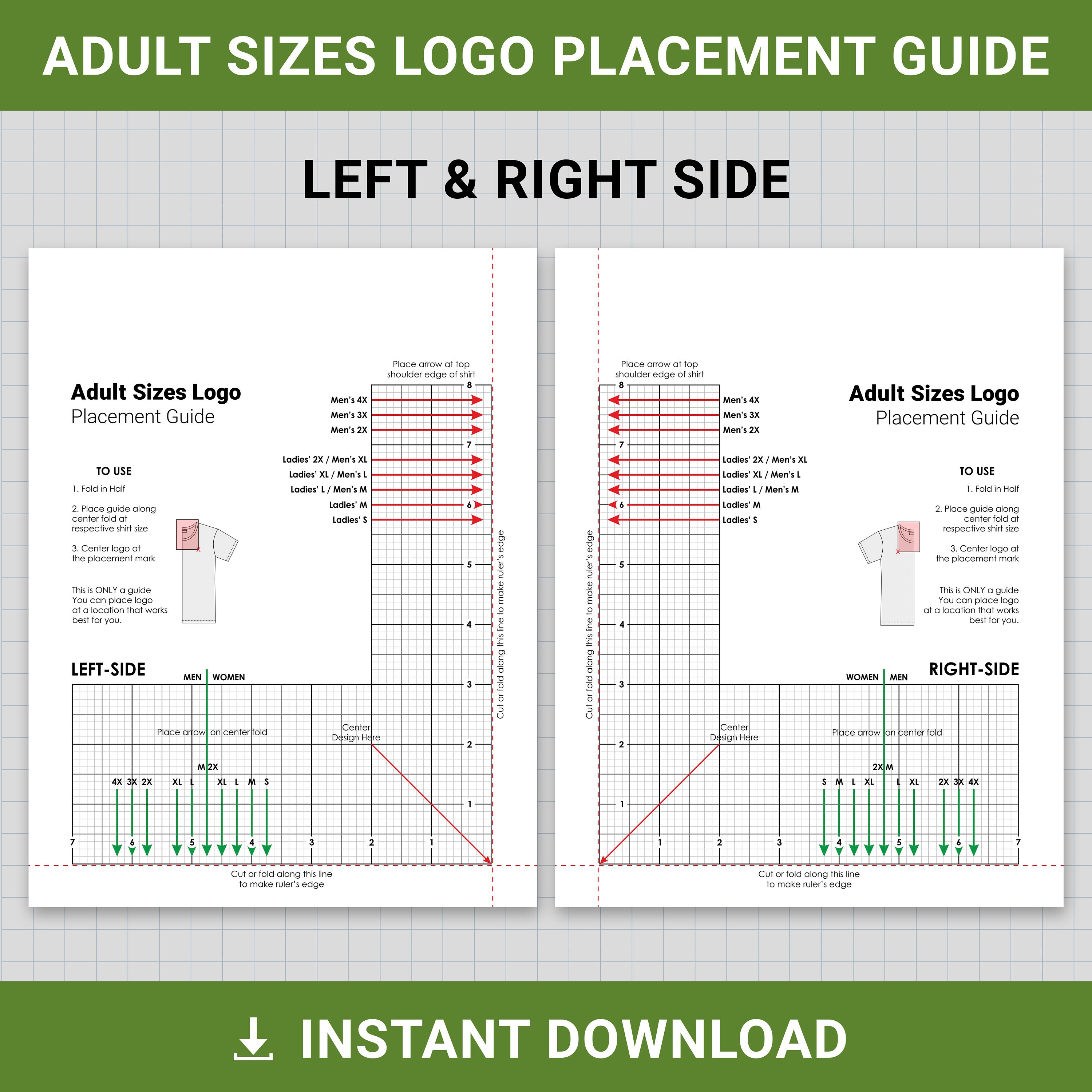 T-shirt Embroidery Logo Placement Guides, Adult Size, Left & Right Side ...