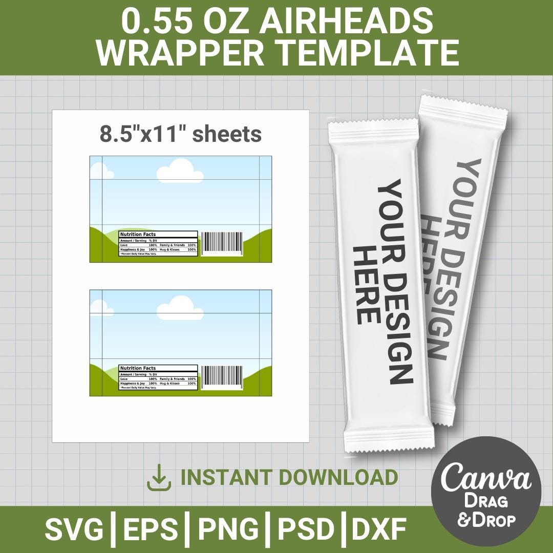 0.55 Oz Airheads Wrapper Template, DIY Party Favor, Editable, Airheads ...