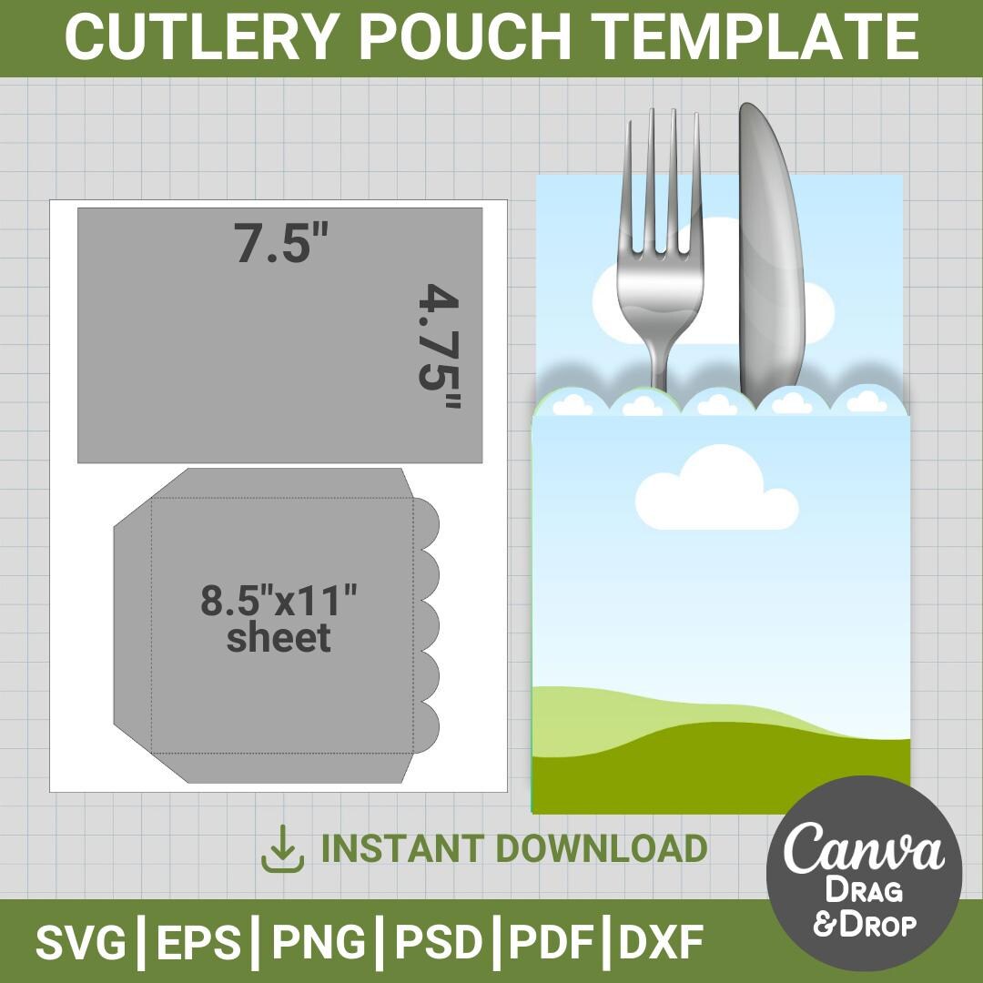 Cutlery Pouch Holder Template, Editable, Cutlery Paper Holder Blank ...