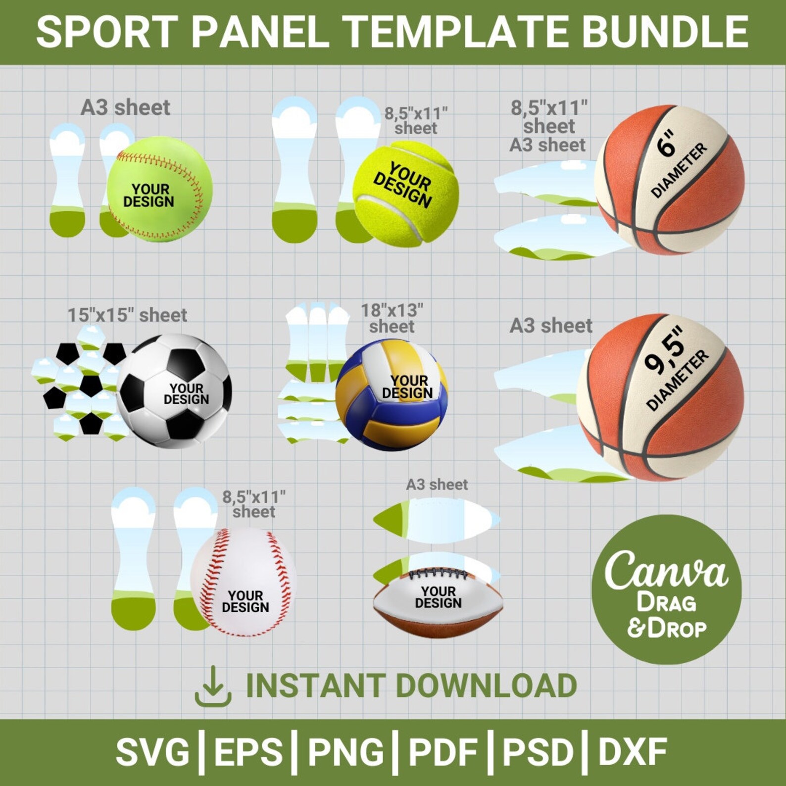 Sport Ball Panel Template, BUNDLE, Basketball Panel, Football Panel ...