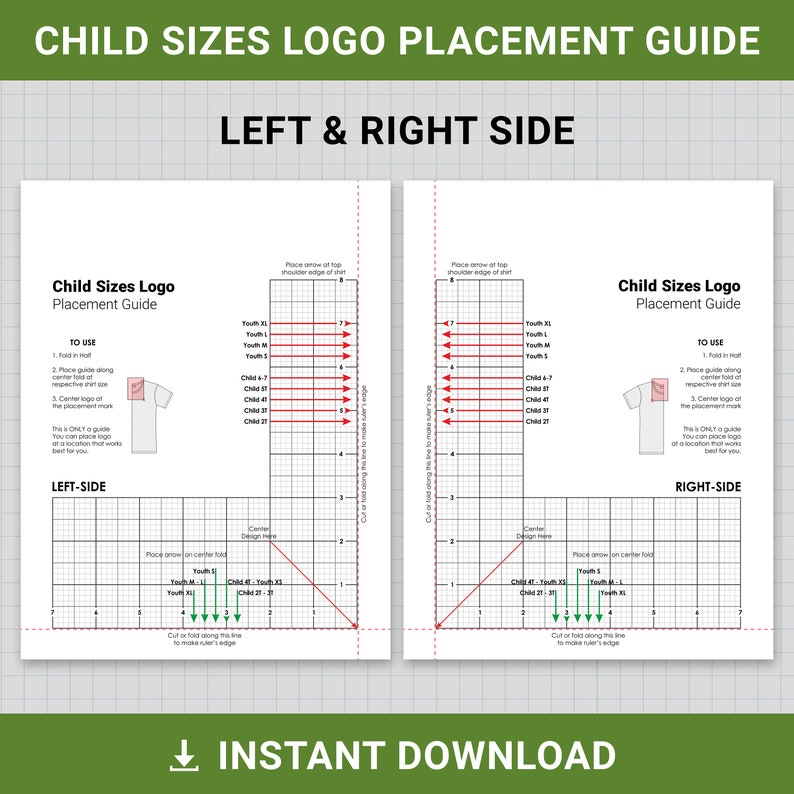 T-shirt Embroidery Logo Placement Guides, Bundle, Adult Size & Child ...