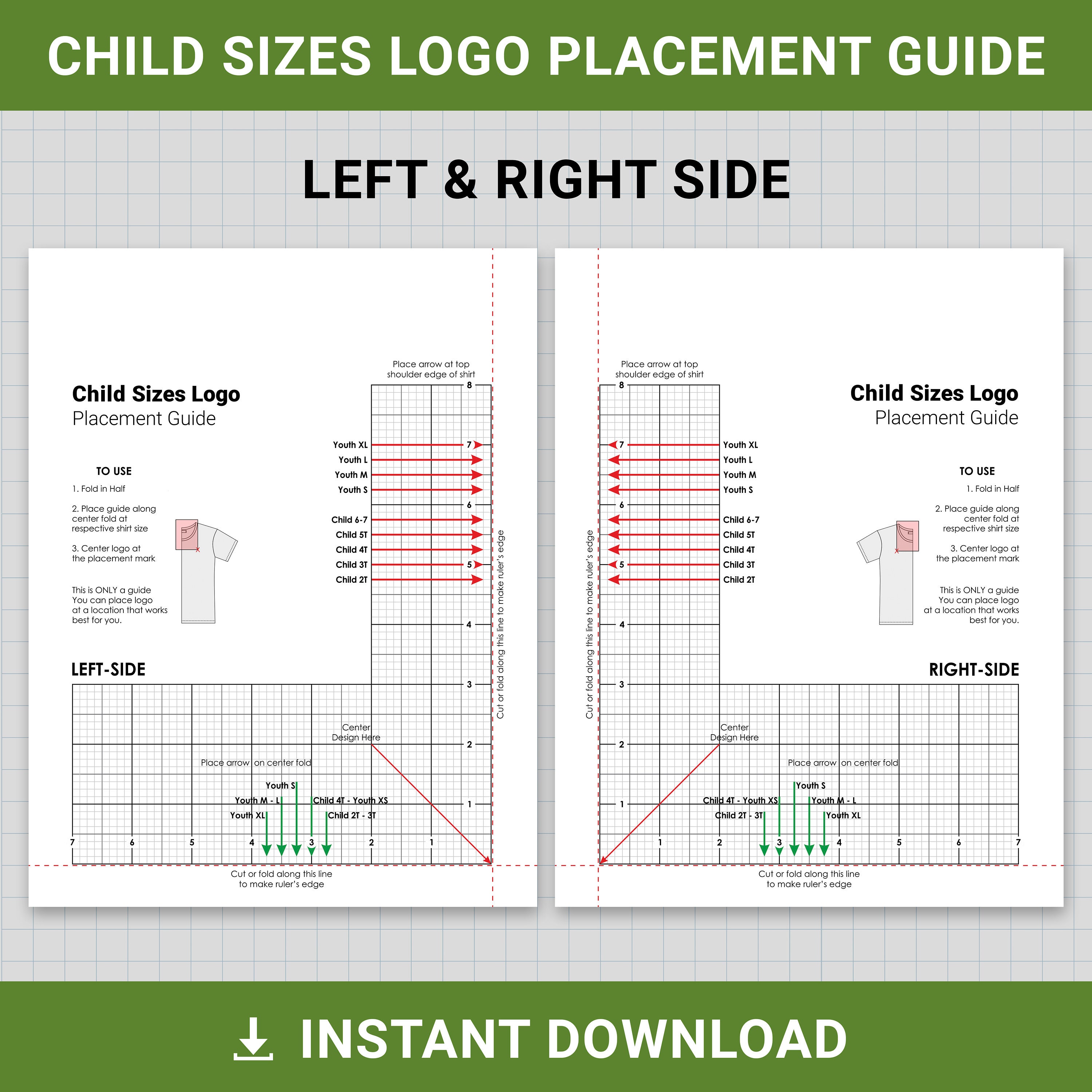 T-shirt Embroidery Logo Placement Guides, Bundle, Adult Size & Child ...