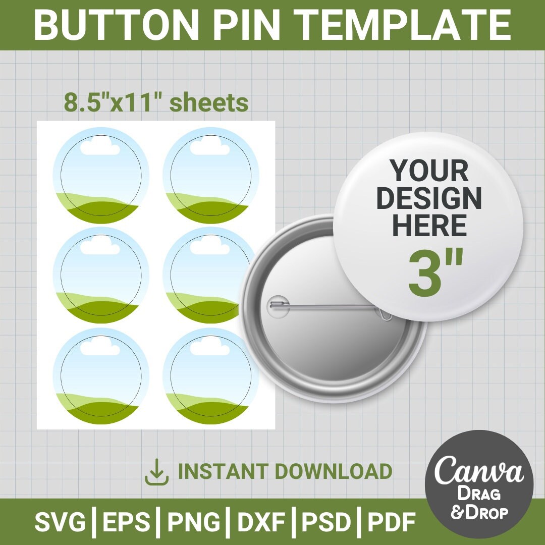 3" Button Pin Template, Button Pin Svg, Sublimation, Canva, Drag & Drop ...