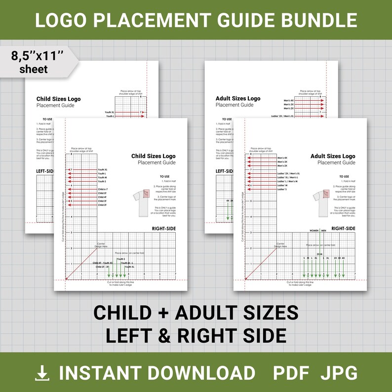 T-shirt Embroidery Logo Placement Guides, Bundle, Adult Size & Child ...