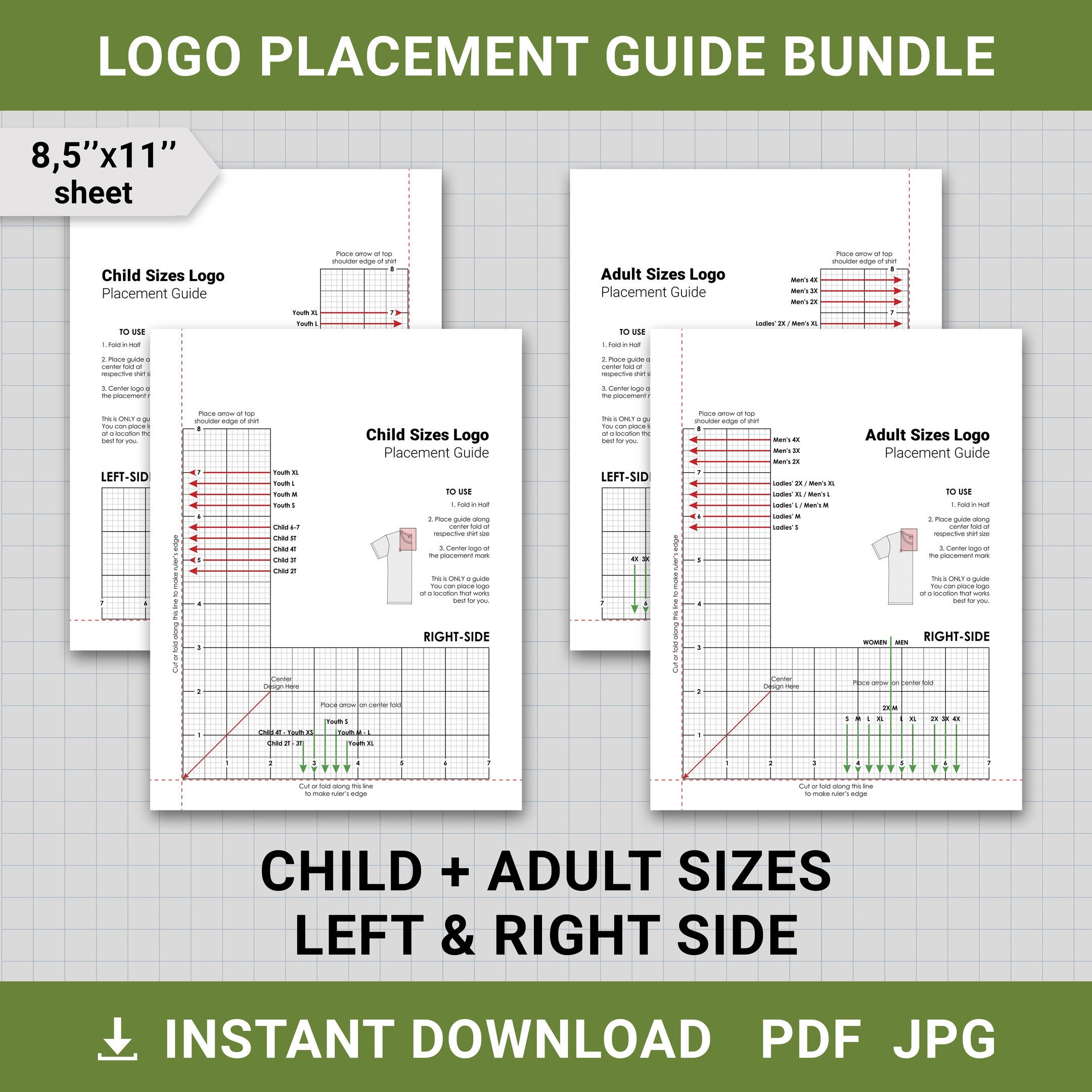 T-shirt Embroidery Logo Placement Guides, Bundle, Adult Size & Child ...