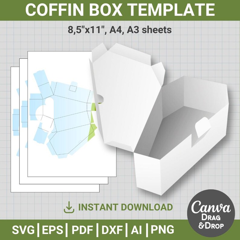 Coffin Box Template, Halloween Favor Box, Treat Box, DIY, Coffin Shaped ...