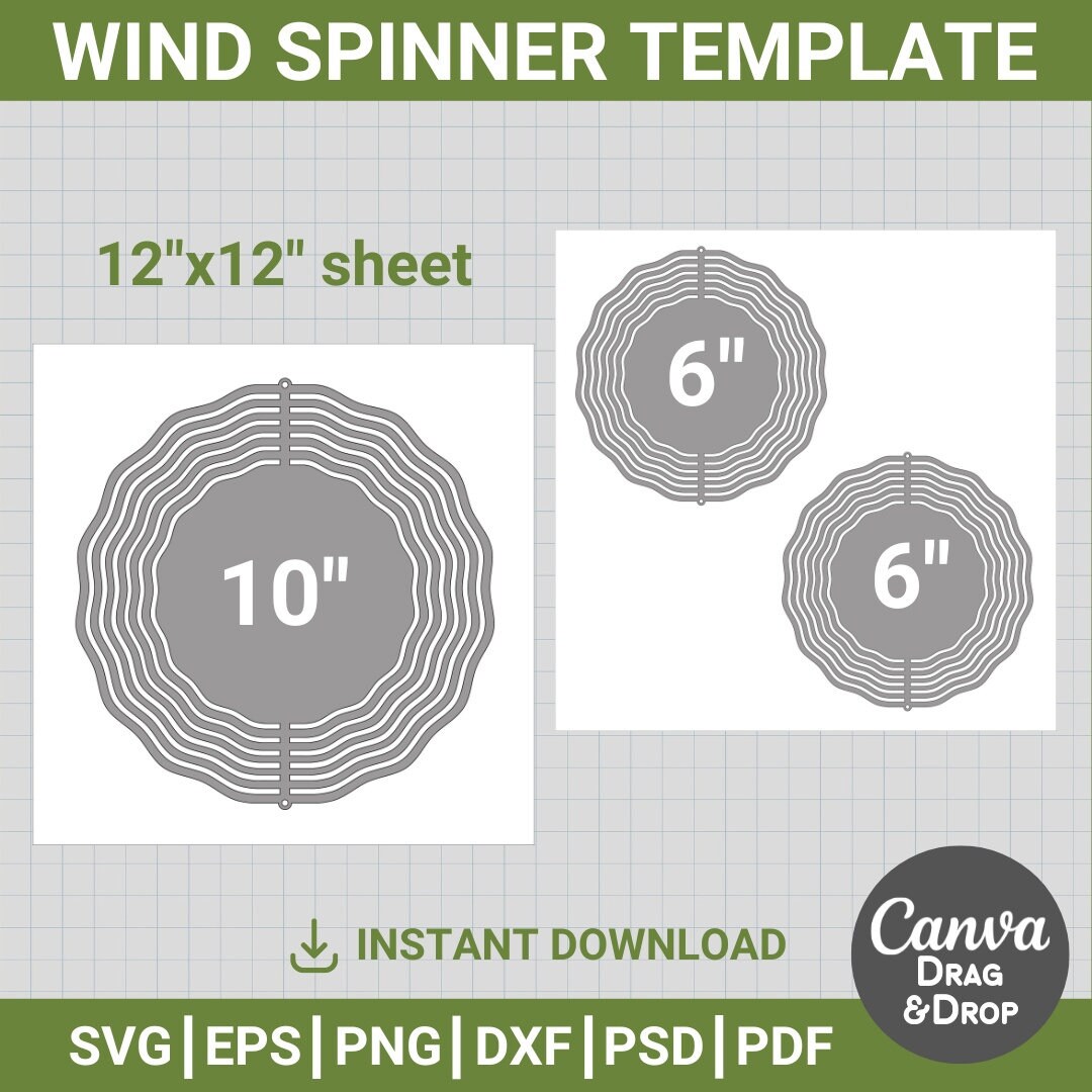 10 Inch - 6inch, Wind Spinner Template Bundle Svg, Png, Canva, Drag ...