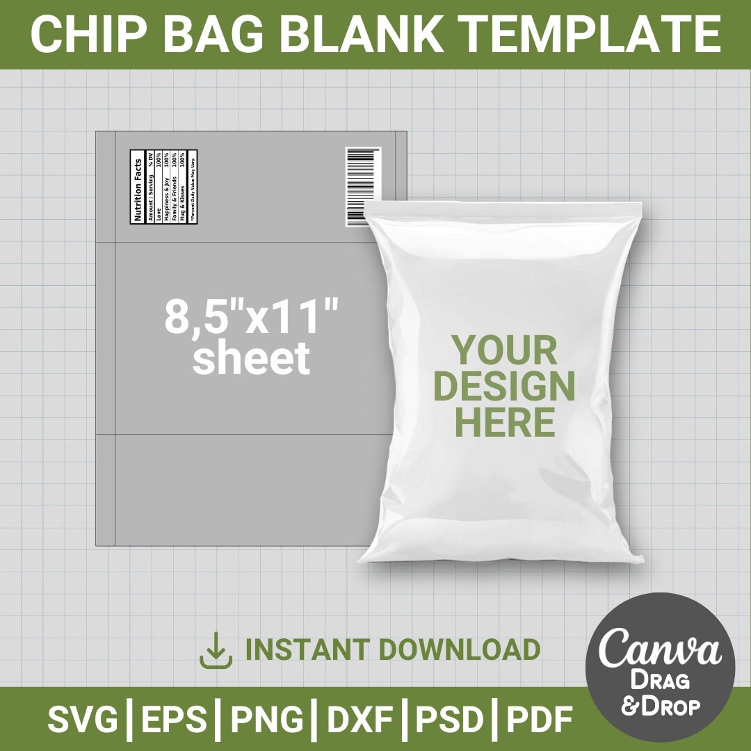 Chip Bag Template, Bundle, Canva, Drag & Drop, Custom, Potato Chip Bag ...