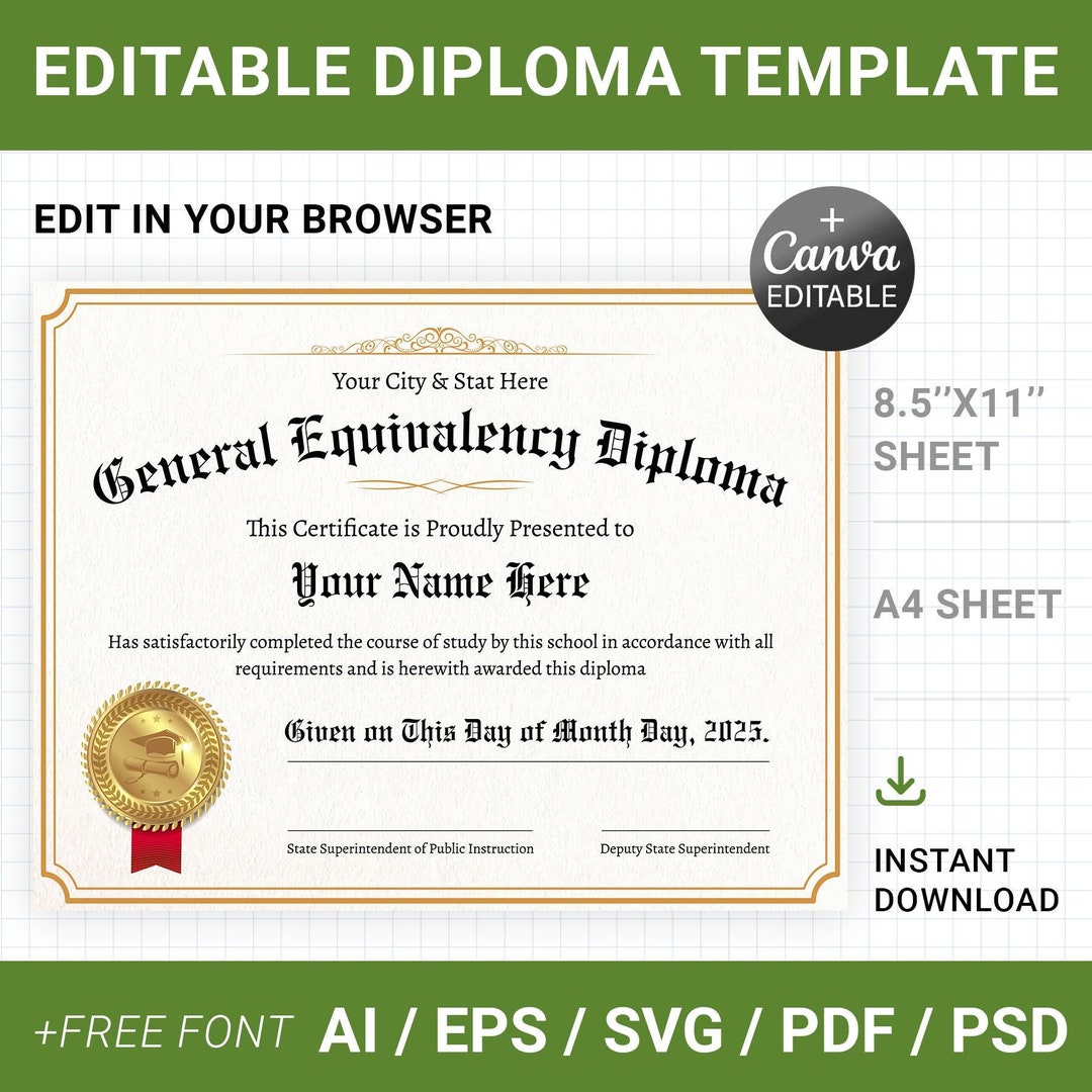 Home School Diploma Template, Editable, High School Diploma With Gold ...