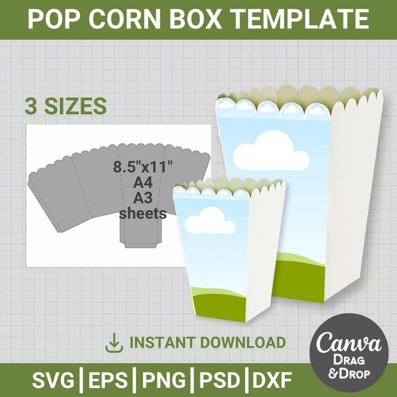 Pop Corn Box Template, Bundle, Snack Box Blank Template, DIY, Party ...