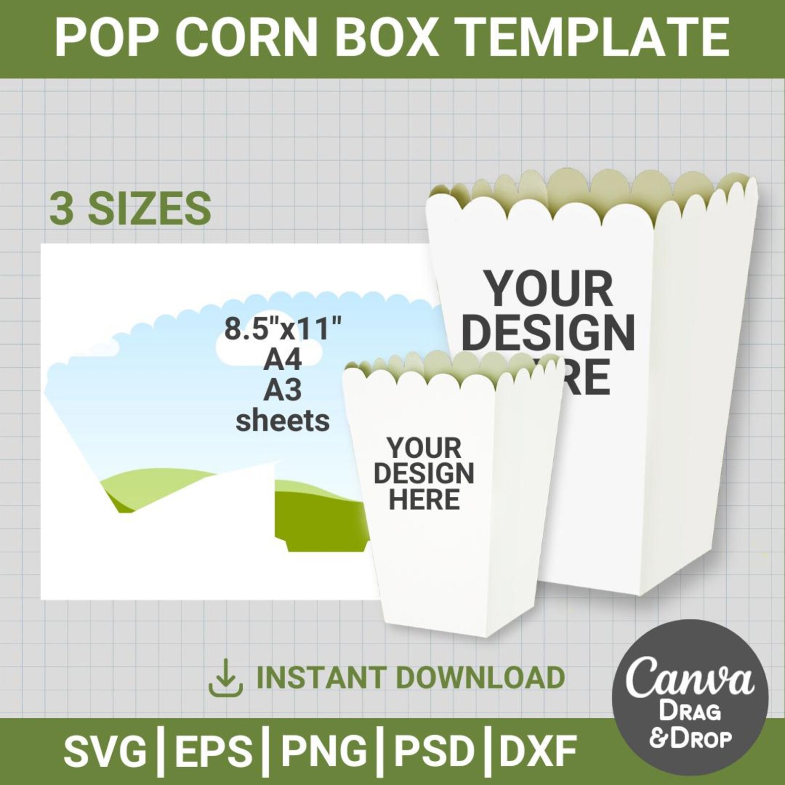 Pop Corn Box Template, Bundle, Snack Box Blank Template, DIY, Party ...