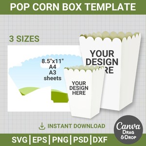 Pop Corn Box Template, Bundle, Snack Box Blank Template, DIY, Party ...