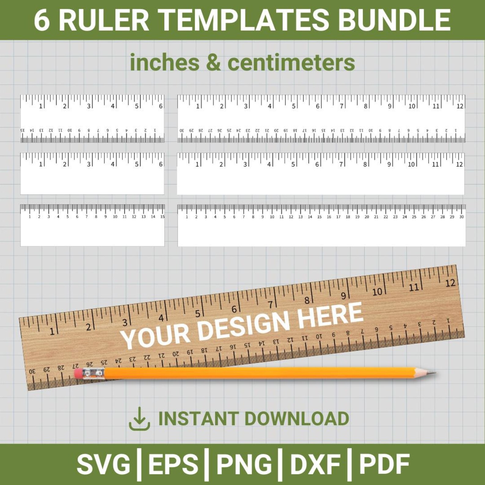 Horizontal Ruler Markings, Laser Cut Ruler File, Bundle, Inches ...