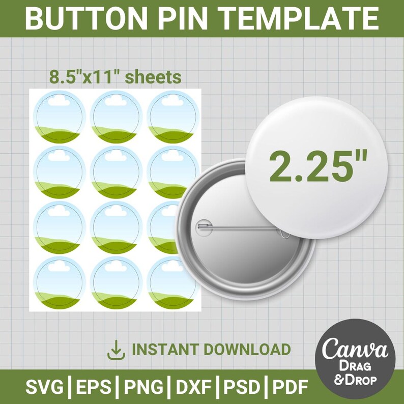 2.25" Button Pin Template, Button Pin Svg, Sublimation, Canva, Drag ...