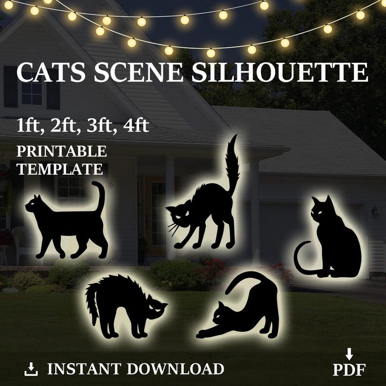 Black Cats Silhouette Scene Lawn Decor, Life Size, Halloween Outdoor ...