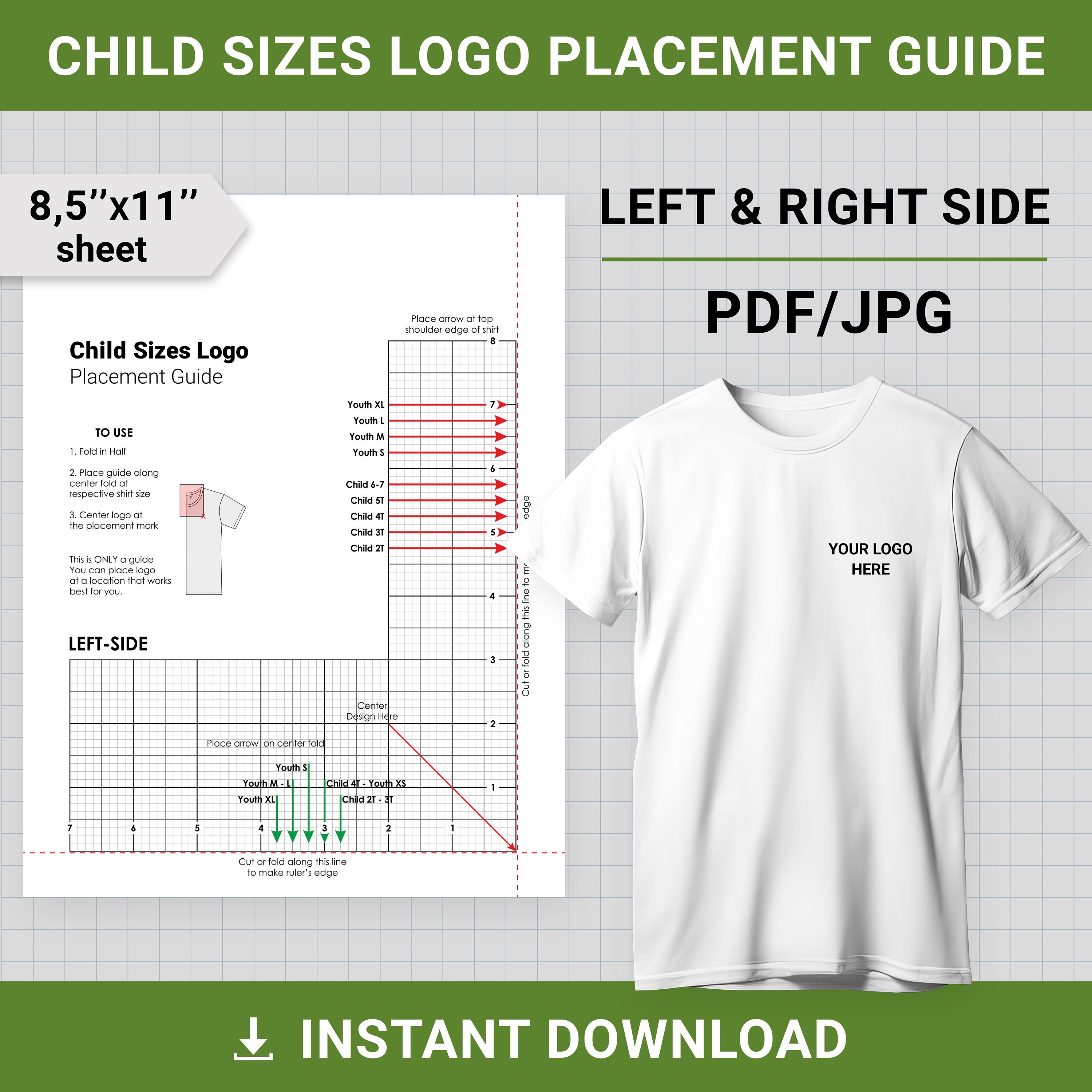 T-shirt Embroidery Logo Placement Guides, Bundle, Adult Size & Child ...