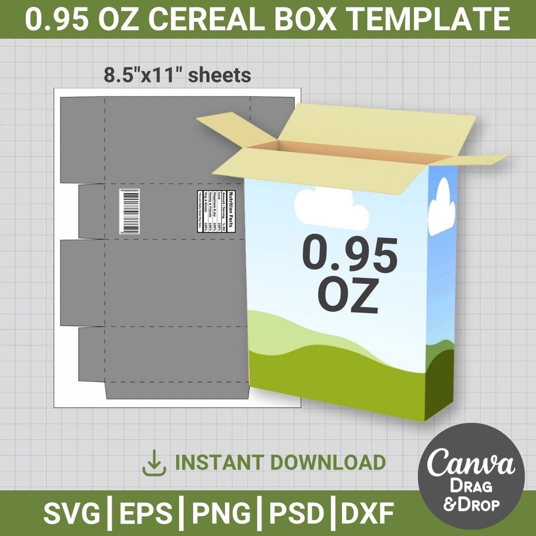 Cereal Box Template, Editable, Mini Cereal Packaging Wrap Blank ...
