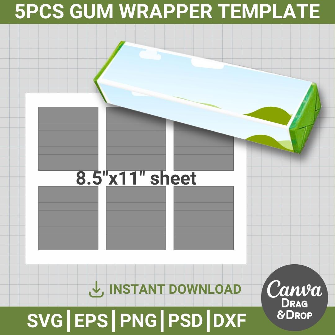 5pcs Gum Wrapper Blank Template, Editable, Party Favor Label, Gum Wrap ...