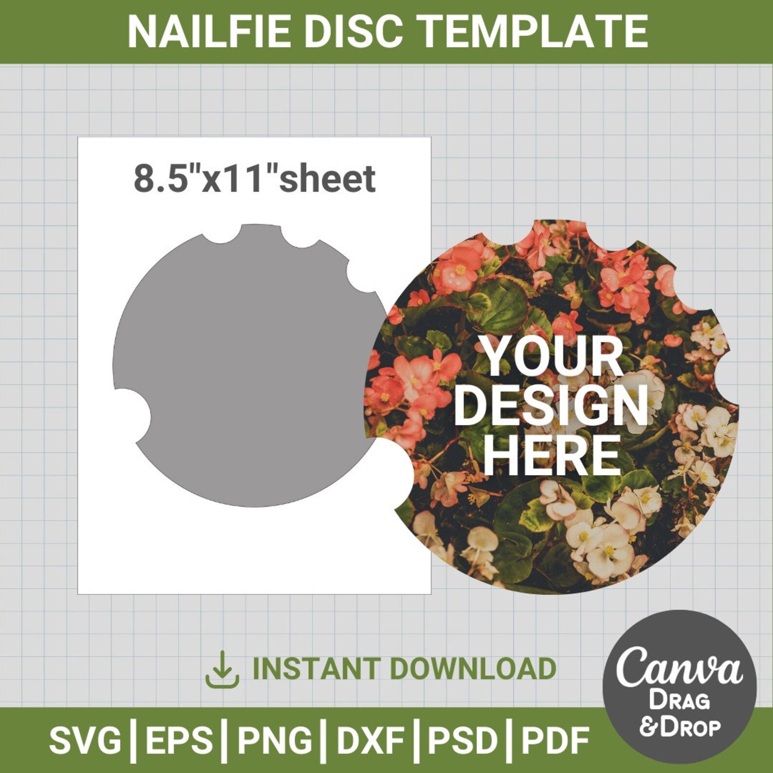 Nailfie Disc Editable Template, Bundle, Nail Photo Prop, Canva, Drag ...