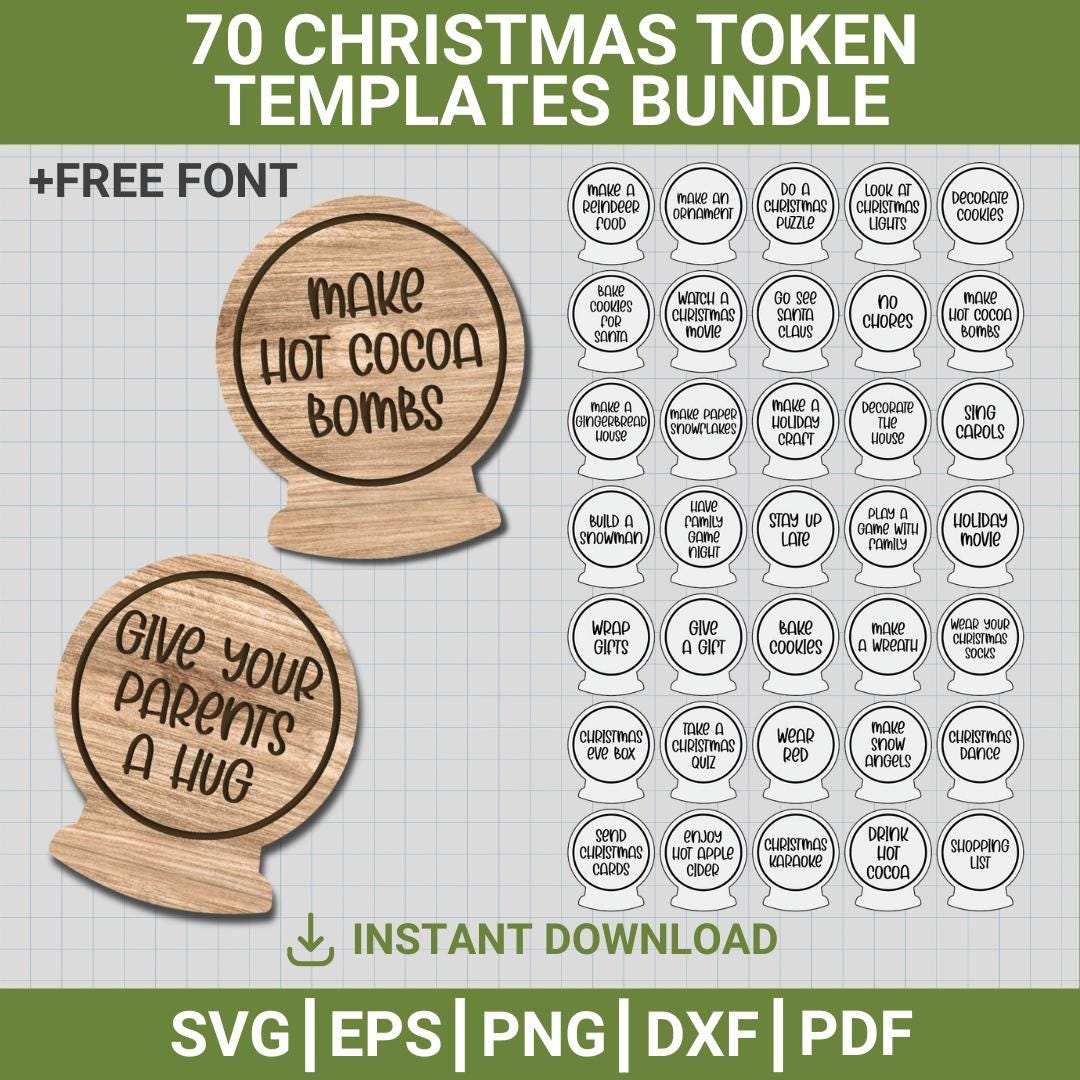 70 Christmas Activity Token Svg, Bundle, Christmas Bucket List Tokens ...