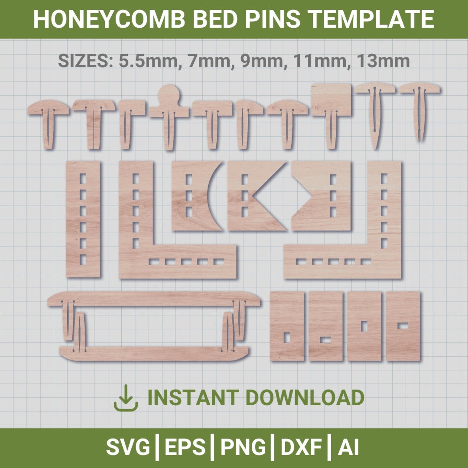 Honeycomb Bed Pins Svg, BUNDLE, Crumb Tray Pin Template, Laser Hold ...