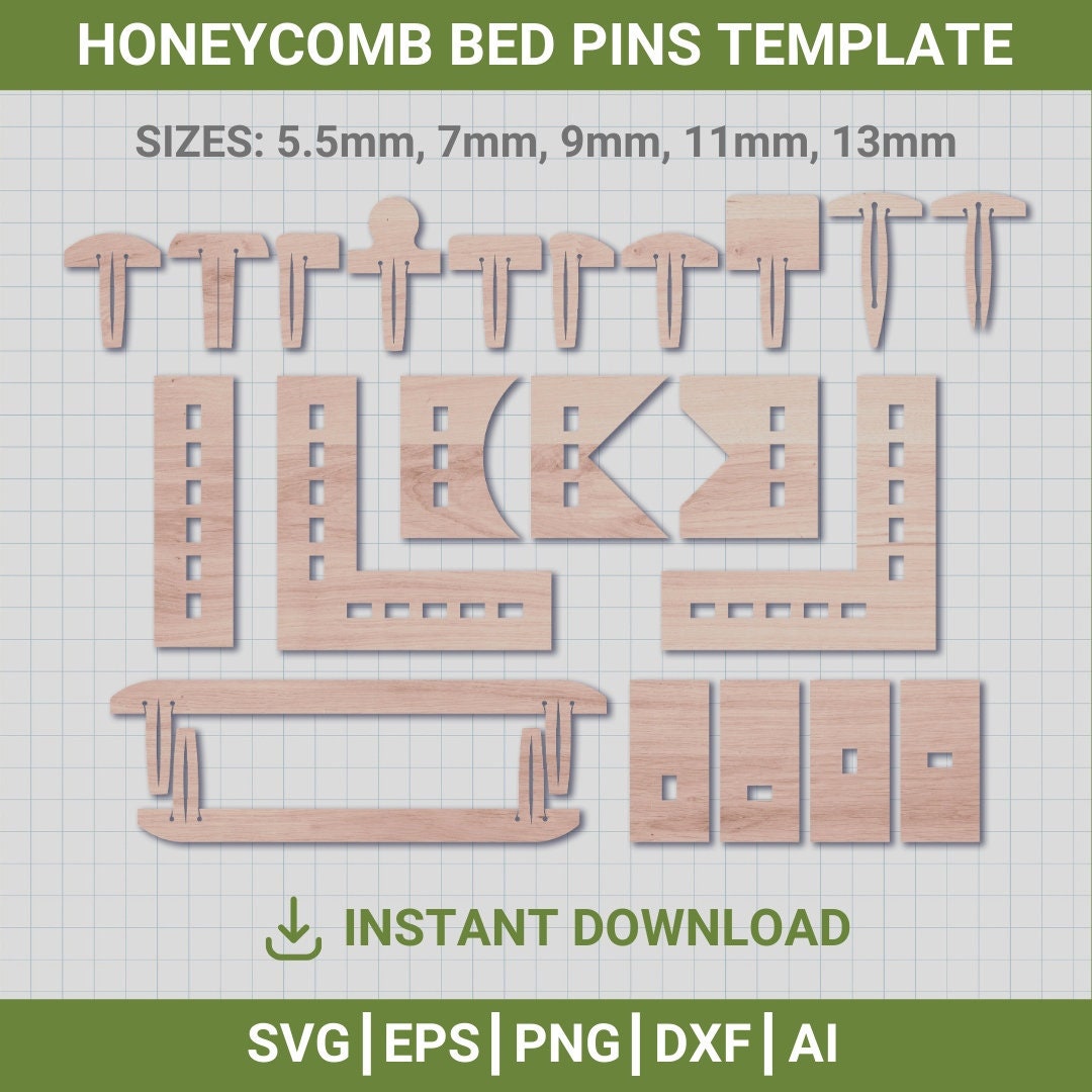 Honeycomb Bed Pins Svg, BUNDLE, Crumb Tray Pin Template, Laser Hold ...